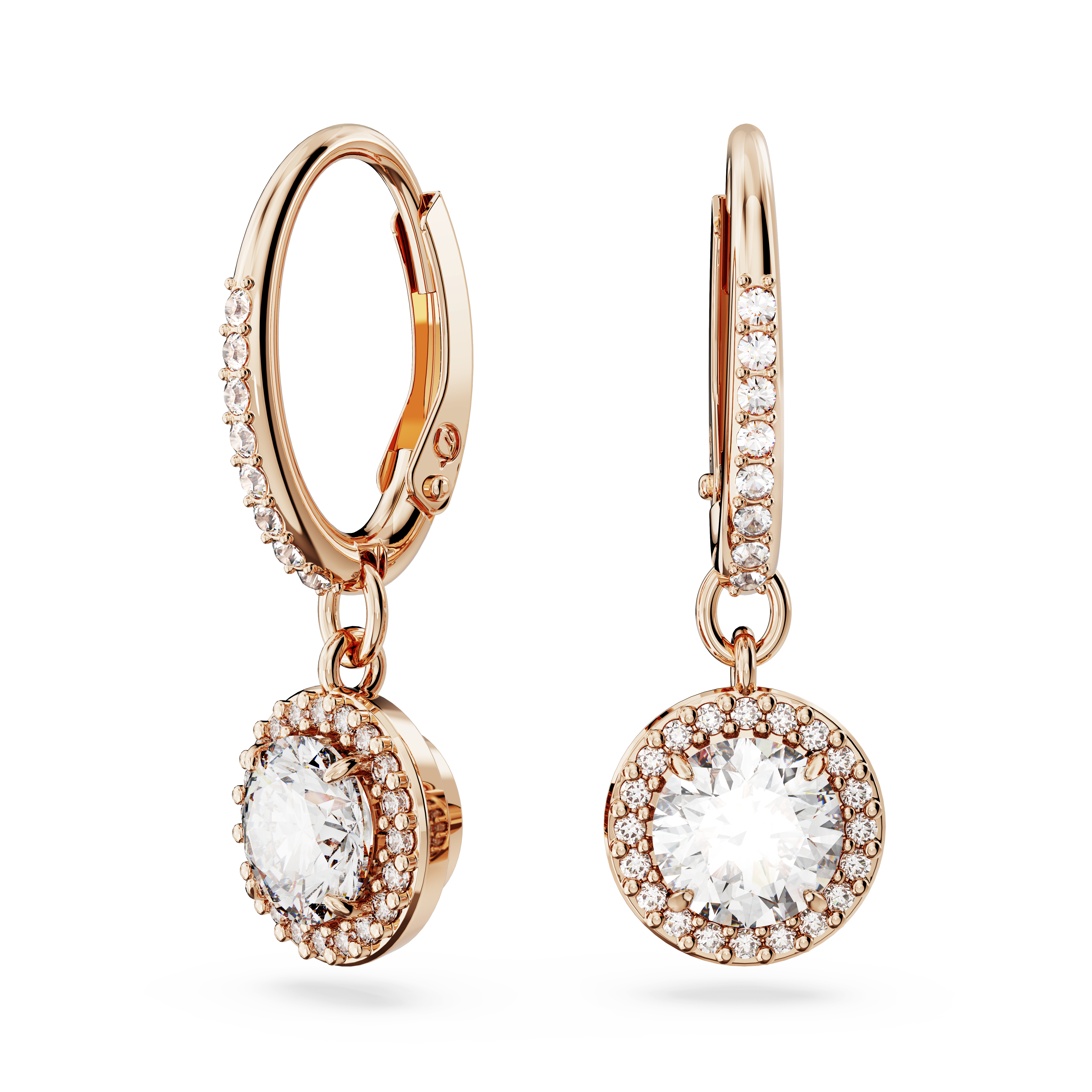 Swarovski Una Angelic drop earrings, Round cut, Pavé, White, Rose gold ...